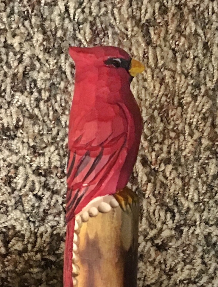 New Redbird Bluebird Owl Eagle Bear Walking Stick Cane Wood Hand Carved ...