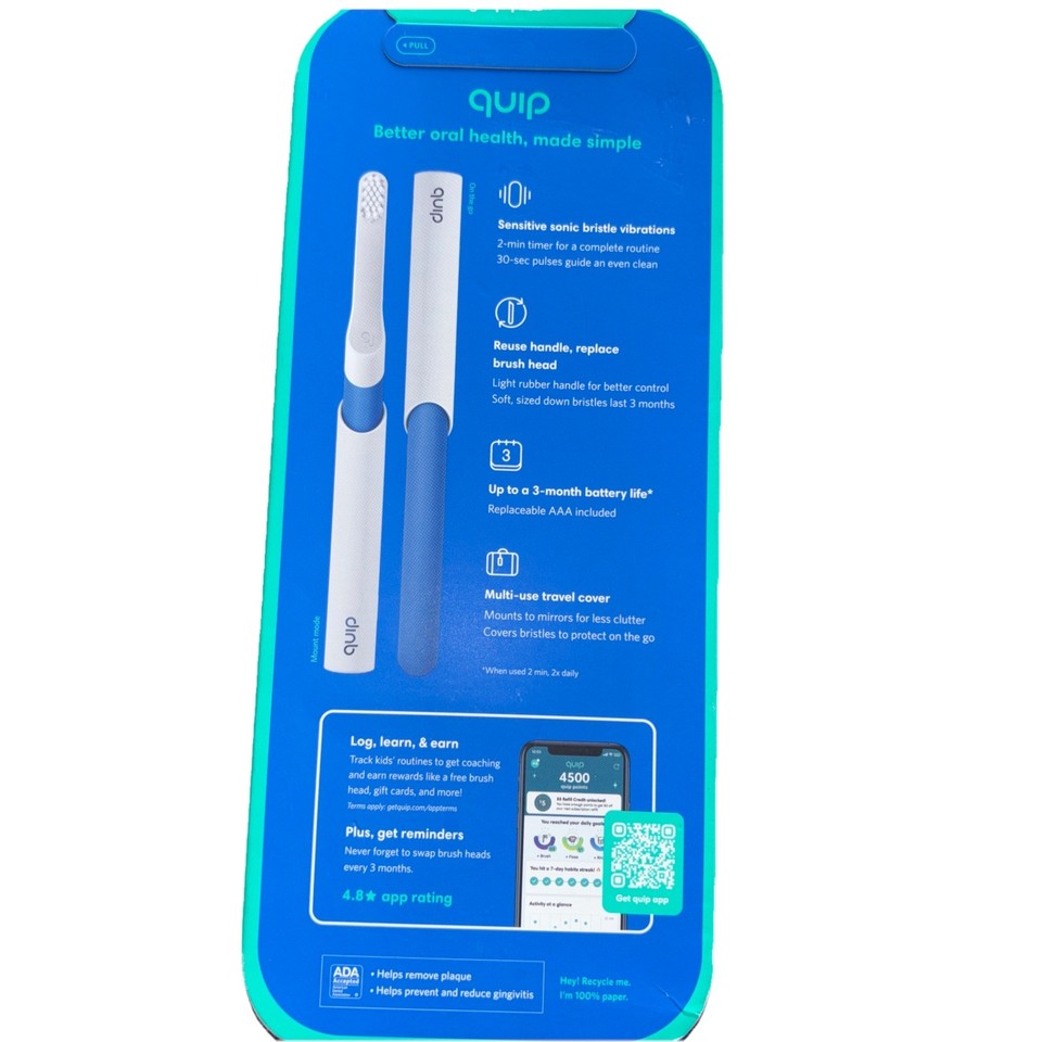 Quip Sonic Toothbrush for Kids Blue Timer, Long Battery Life New In ...