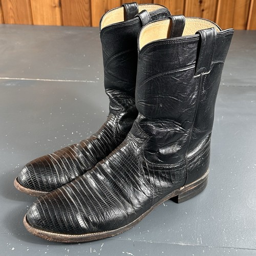 Justin Classic Black Dress 3112 Exotic Tegu Lizard Roper Mens 12 D | eBay