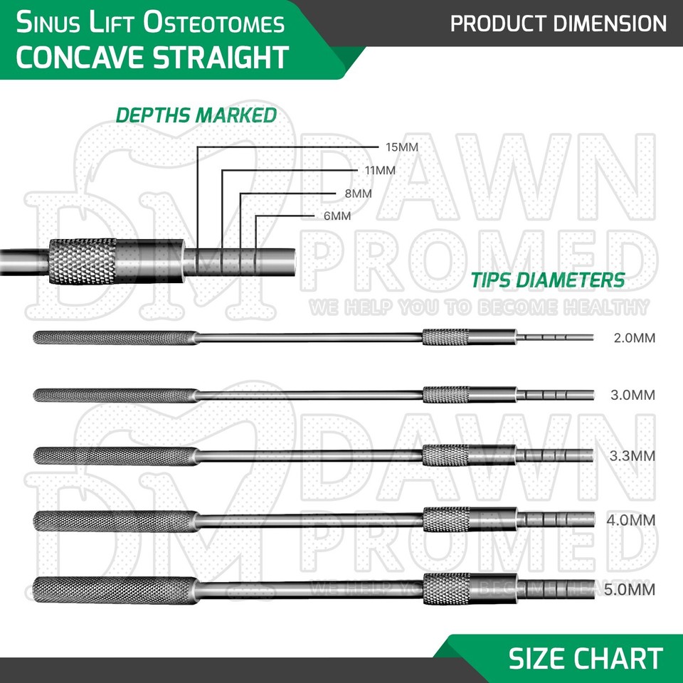 5 Pcs CONCAVE Sinus Lift Osteotomes Set Straight Dental Instrument ...