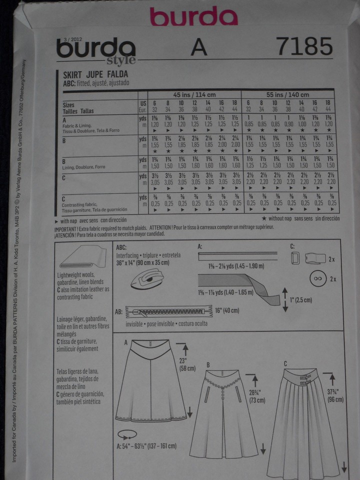 Skirts Size 6-18 Burda 7185 Sewing Pattern | eBay