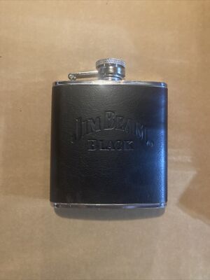 Jim Beam Black Flask, Stainless With Leather Wrap | eBay
