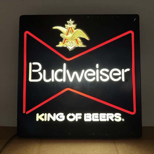 Vintage1985 Budweiser King of Beer Blue Lighted Sign WORKS Faux Neon ...