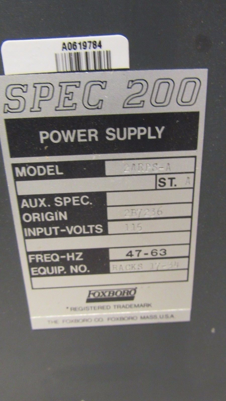 FOXBORO 2ARPS-A SPEC 200 POWER SUPPLY 115V 47 / 63Hz | eBay