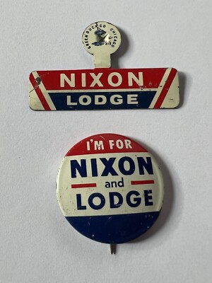 1960 Nixon Lodge Campaign Fold-over Lapel Pin Tab and Pinback Button | eBay