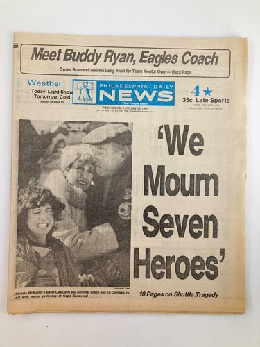 Philadelphia Daily News Tabloid January 29 1986 Christa McAuliffe, Ed ...