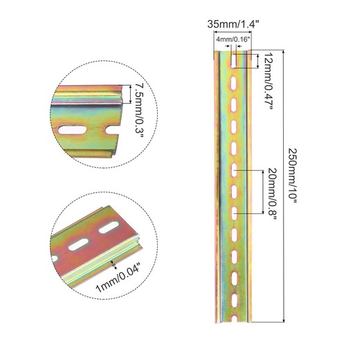 1 Pcs DIN Rail Slotted Iron Mounting Guide 10"(250mm) Long 35mm Wide 7 ...