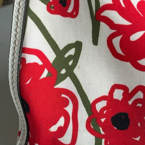 Coach Poppy Red Floral Canvas Tote Shoulder Bag Purse Crossbody East ...