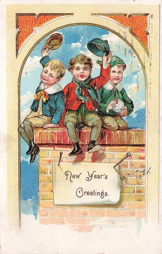 BOYS CELEBRATE NEW YEAR ON TOP OF CHIMNEY SNOWBALL 1909 EMBOSSED ...