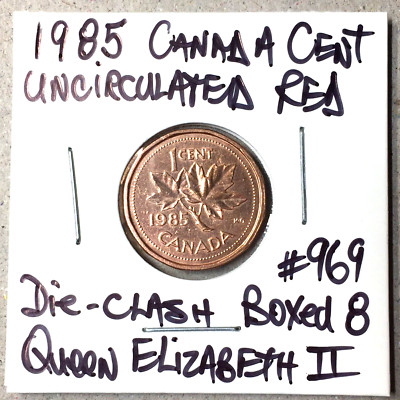 1985 Canada Cent Blunt 5 BU High-Grade Red Die-Clash Box Around 8 ...