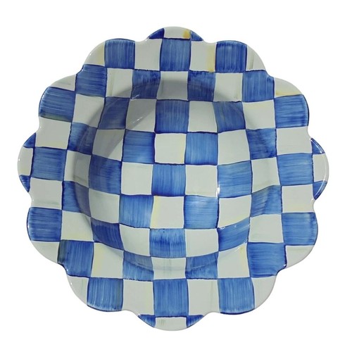 MACKENZIE-CHILDS Royal Check Enamel Petal Serving Bowl Hand Painted ...
