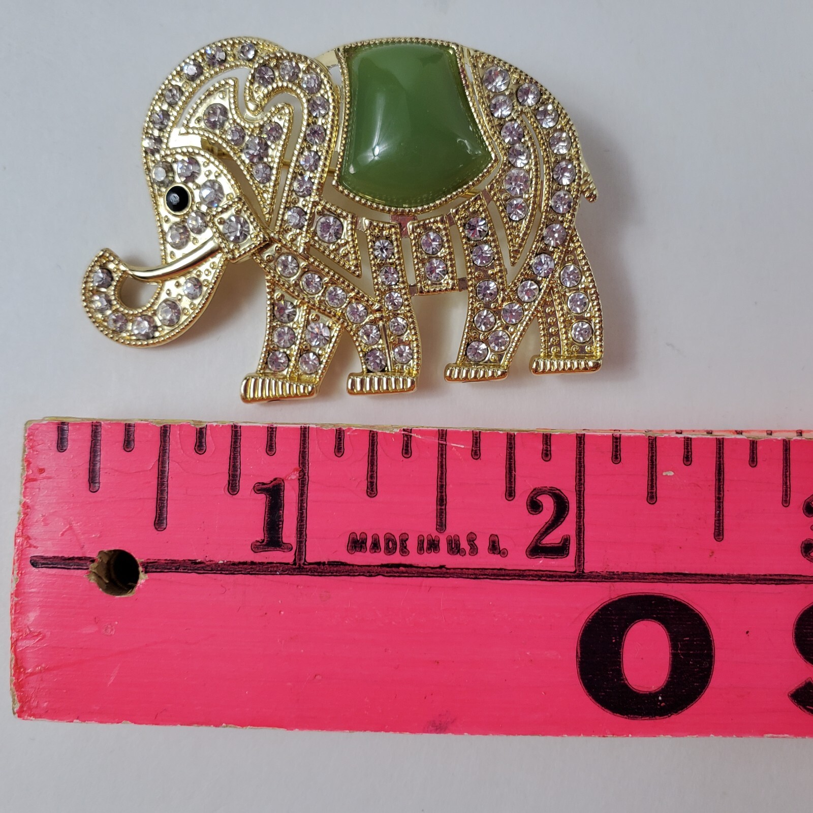 Monet Elephant Brooch Pin Gold Tone Rhinestones Green Faux Jade 2" | eBay