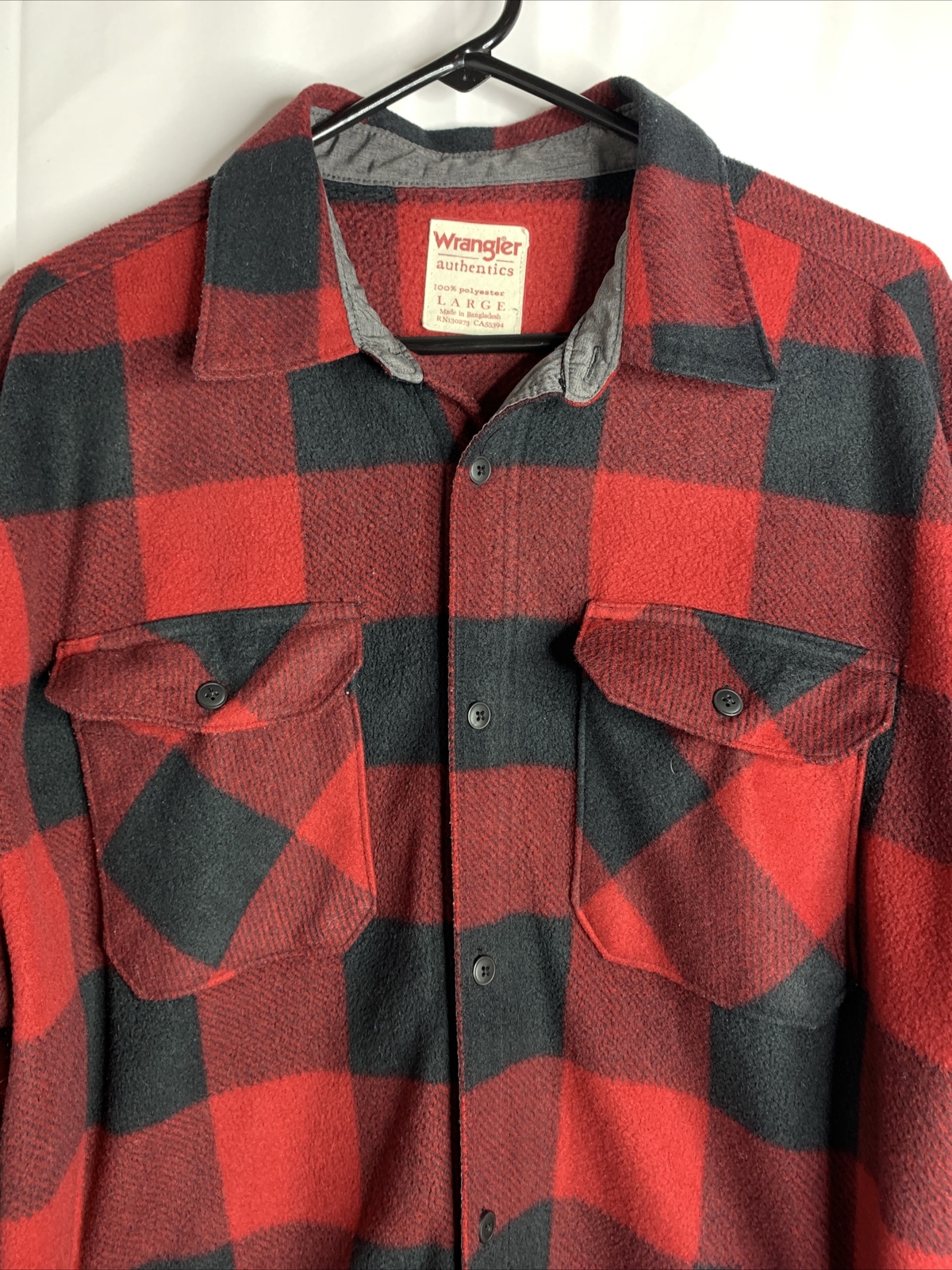 Mens Wrangler Black Red Plaid Lumberjack Long Sleeve Button Front Shirt ...