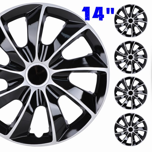 14" Set Of 4 Silver&Black Wheel Covers Snap On Hub Caps Fit R14 Tire ...
