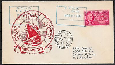 United States covers 1947 Shipcover KNSM SS TITUS to Tacoma | eBay