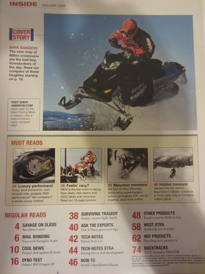 American Snowmobiler Magazine January 2009 Bad to the Bore! Dyno Test ...