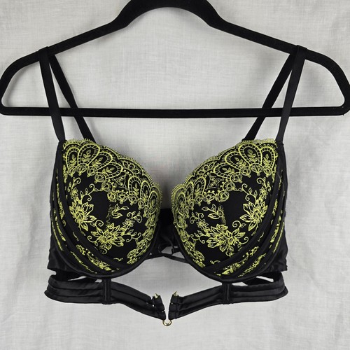 BRAS N THINGS VAMP Size 14D Night Fever Bra Black Yellow Sexy Push Up ...