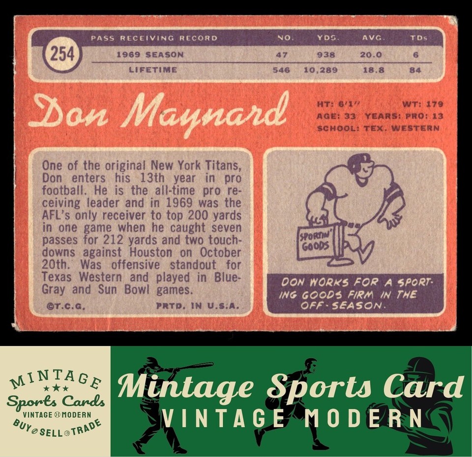 1970 Topps - Don Maynard - #254 New York Jets | eBay
