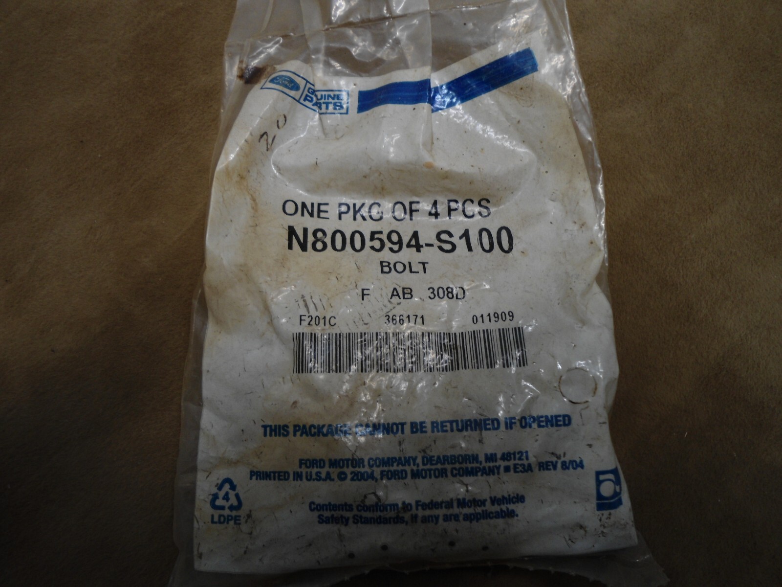 NEW Ford GENUINE PARTS Driveshaft Bolts N800594S100 (Pkg of 4 bolts) AB ...