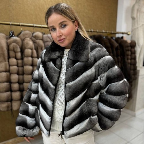 Women Chinchilla Coat Winter Real Natural Rex Rabbit Fur Jackets Warm ...