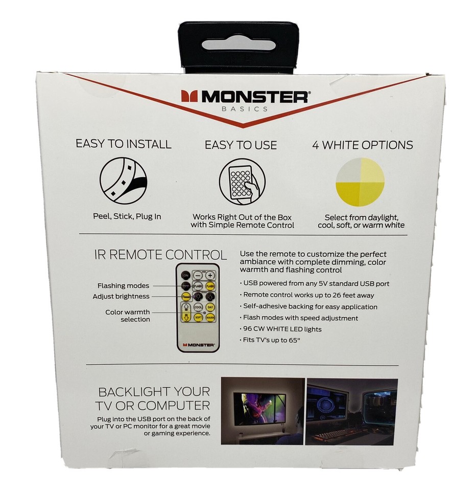 Monster Basics LED 6.5' Light Strip In Multi-White TV & Monitor ...
