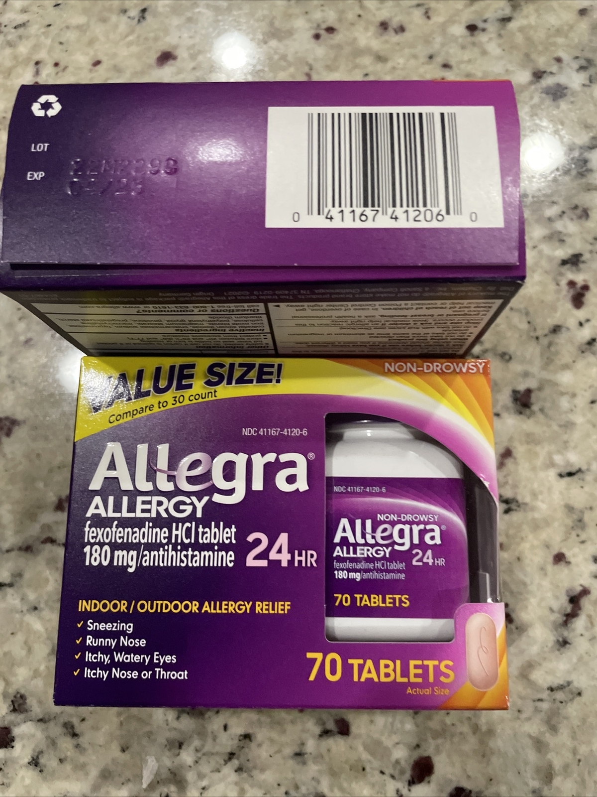 Lot Of 2 Allegra Allergy 24 Hr, 70 Count Ea,180mg Tablets New/Sealed ...