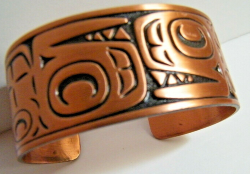 Copper CUFF BRACELET Tlingit Style Etched embossed Desn Pacific ...
