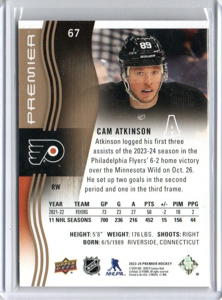 2023-24 Upper Deck Premier Cam Atkinson #67 19/65 Philadephia Flyers | eBay