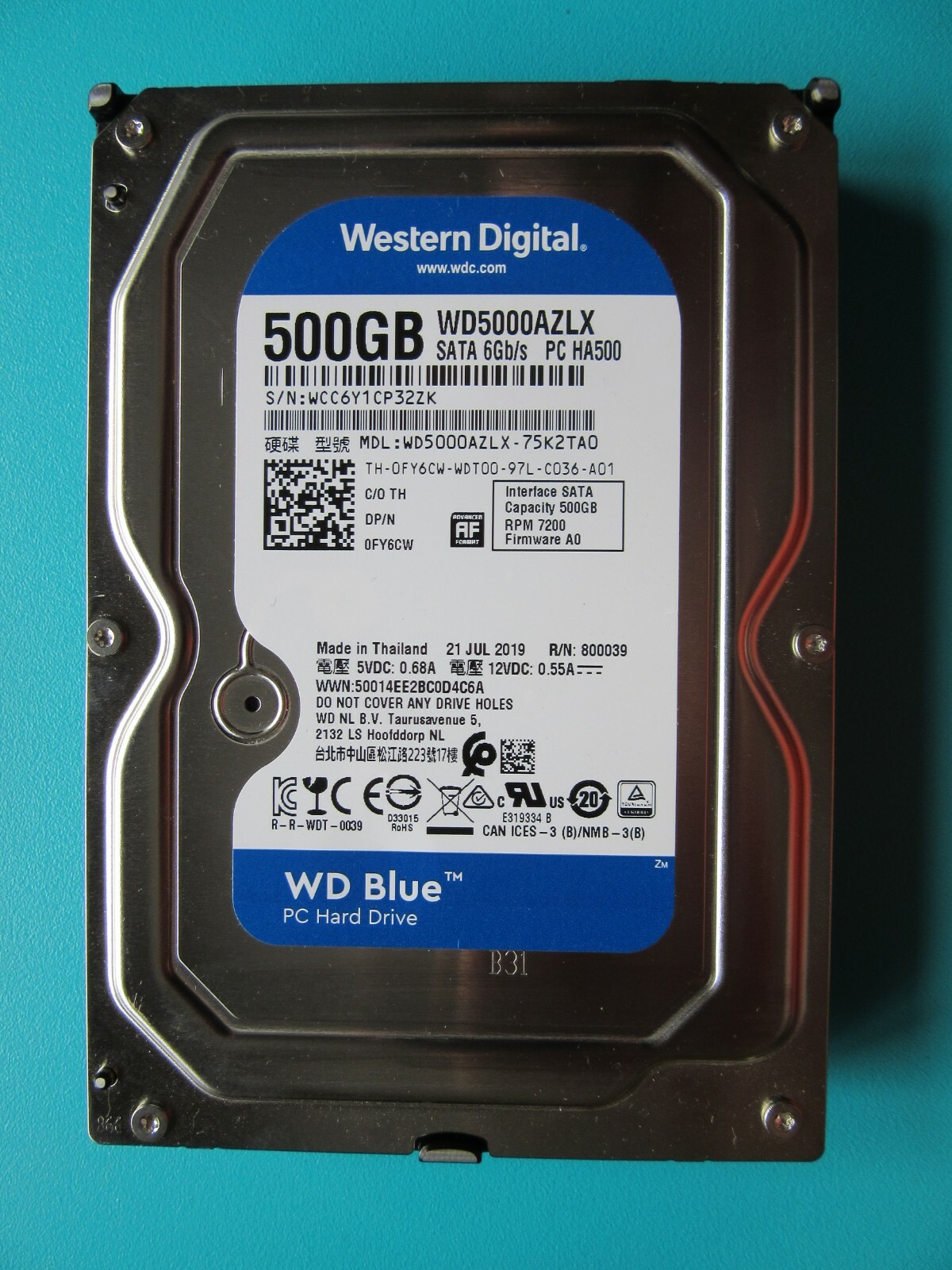 WD Western Digital WD5000AZLX-75K2TA0 Drive 500GB 3.5" HDD 2019 0FY6CW ...