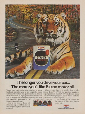 1983 Exxon Extra Motor Oil - Tiger Lying In Road - Big Wild Cat - Print ...
