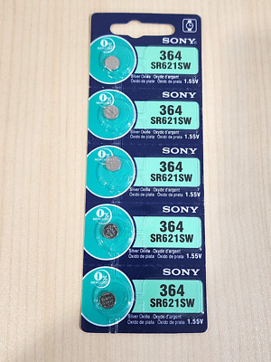 5 pc Sony 364 SR621SW SR621 AG1 SILVER OXIDE WATCH BATTERY 1.55v Murata ...