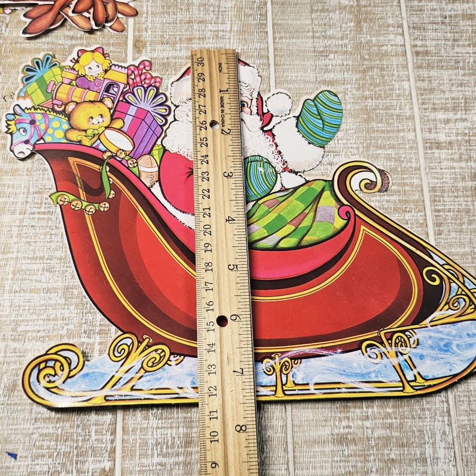 Beistle Christmas Die Cut Santa in Sleigh 4 Reindeer Vintage 1978 | eBay