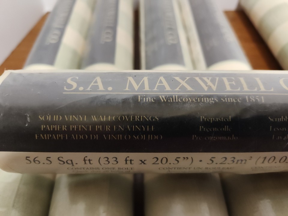 Lot of 10 NOS S.A. MAXWELL CO. Wallpaper Striped Green & Ivory Vintage ...