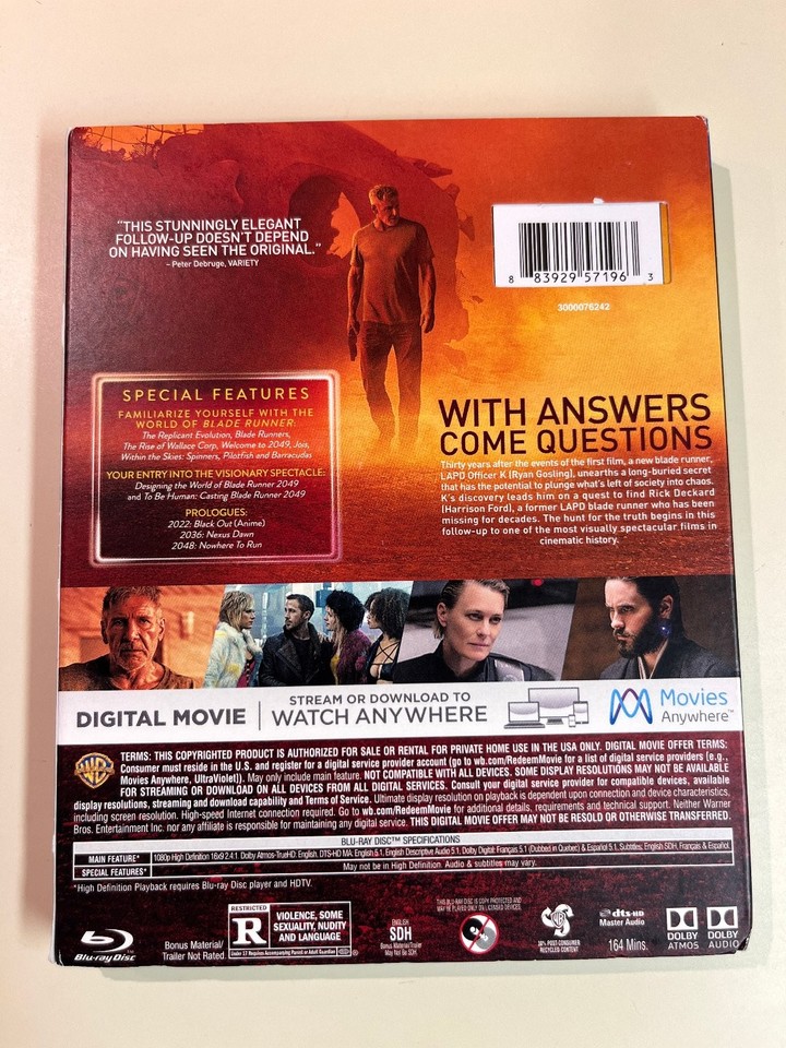 Blade Runner 2049 Blu-ray + DVD + Slipcover, Ryan Gosling, Harrison ...