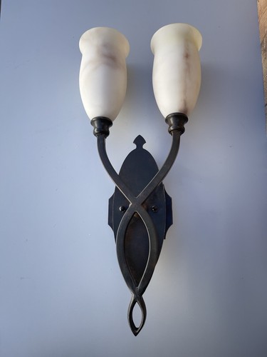 Pasquale Miranda Feiss Cast Iron Wall Sconce Light Alabaster Shades Art ...