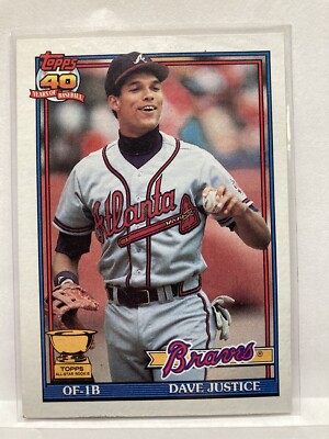 1991 Topps David Dave Justice #329 Rookie Gold Cup Baseball Card ...