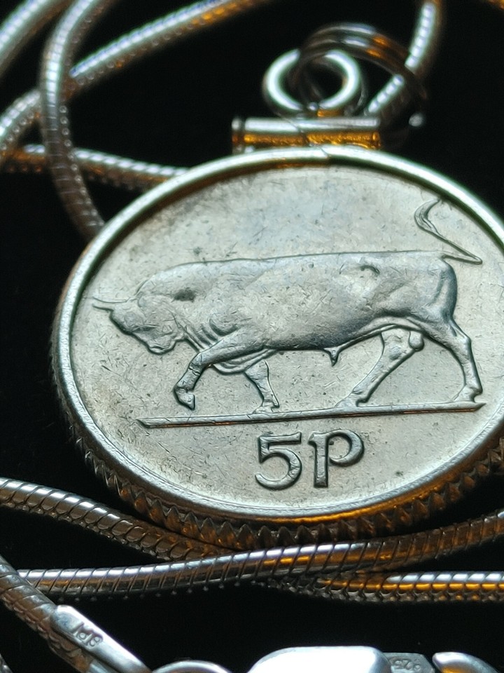1995 Irish Lucky Sterling Coin Pendant on a 24" Sterling Silver Italy ...