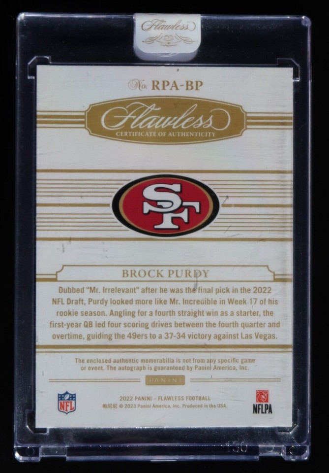 2022 FLAWLESS BROCK PURDY AUTO RC #09/10 TRUE RPA VERTICAL BLUE FACTORY ...