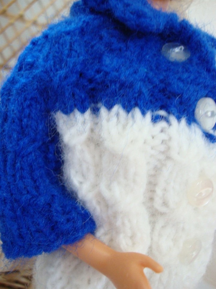 Hand Knit Doll Cable Sweater: Royal Blue & White, Fits Barbie 11.5 ...