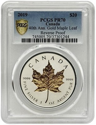 2019 Canada 1 oz .9999 Fine Silver Maple Leaf Reverse Proof PCGS PR70 ...