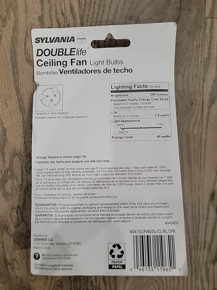 Sylvania 40-Watt Double Life A15 Ceiling Fan Light Bulbs (2-Pack ...