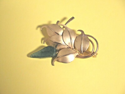 VINTAGE JADE PIN BRUSHED GOLD LEAVES GREEN JADE FLOWER PIN BROOCH ...