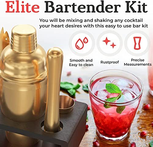 Highball & Chaser Cocktail Shaker Set Bartender Kit for Home Bar ...