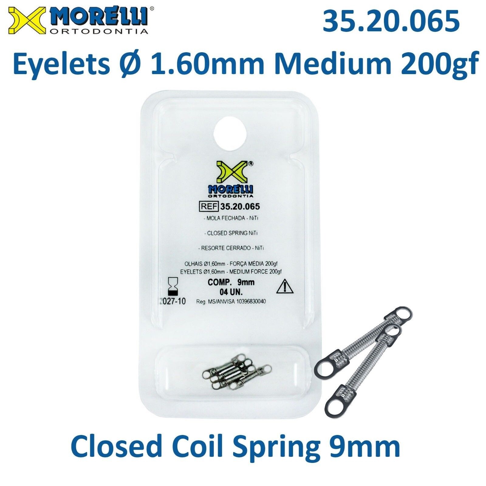 Morelli Dental Orthodontic 9mm NiTi Closed Coil Spring w/eyelets 1.60mm ...