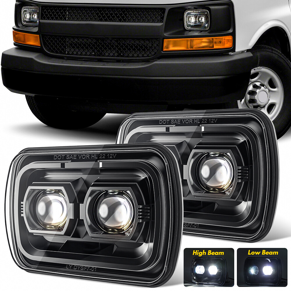 Pair 5x7" 7x6 Halo LED Headlights For Chevrolet Express 1500 2500 3500 ...