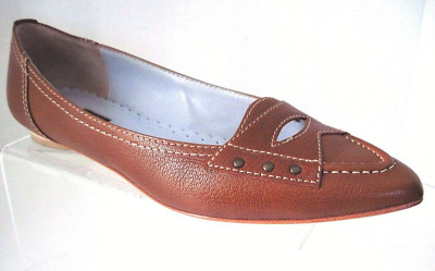 RAFE New York Brown Leather Cut Out Flat Loafer Size 37 1/2 Italy | eBay