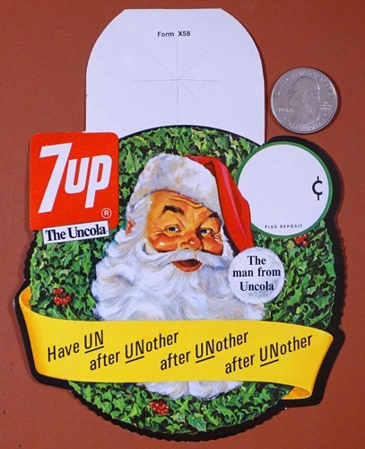 7up Uncola Christmas Santa Advertising Paper Bottle Topper Hang Tag ...