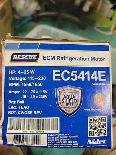 Nidec EC5414E Rescue ECM Refrigeration Motor 4-25 Watt 115-230V 1550/ ...