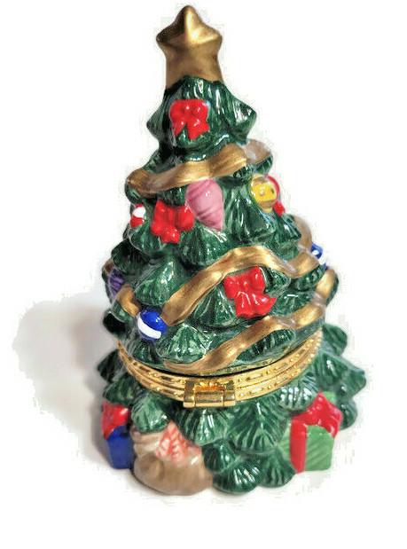 Christmas Tree Hinged Ring Trinket Keepsake Box Holiday Novelties 4 ...