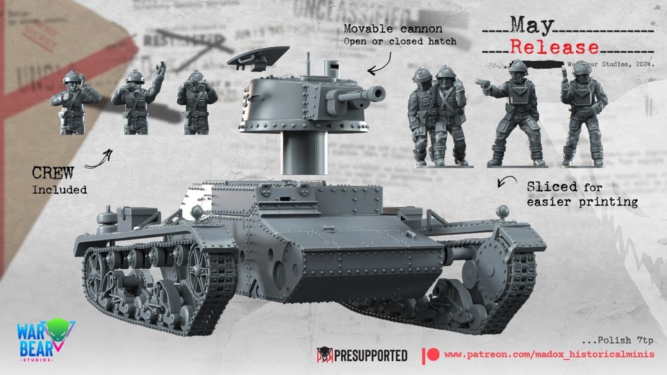 BattleCat Miniatures WW2 Polish 7TP Light Tank & Crew Bolt Action WWII ...
